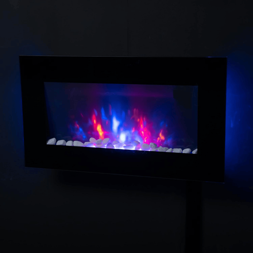 TruFlame 73cm Wide Wall Mounted Flat Black Glass Electric Fire with Gl ...